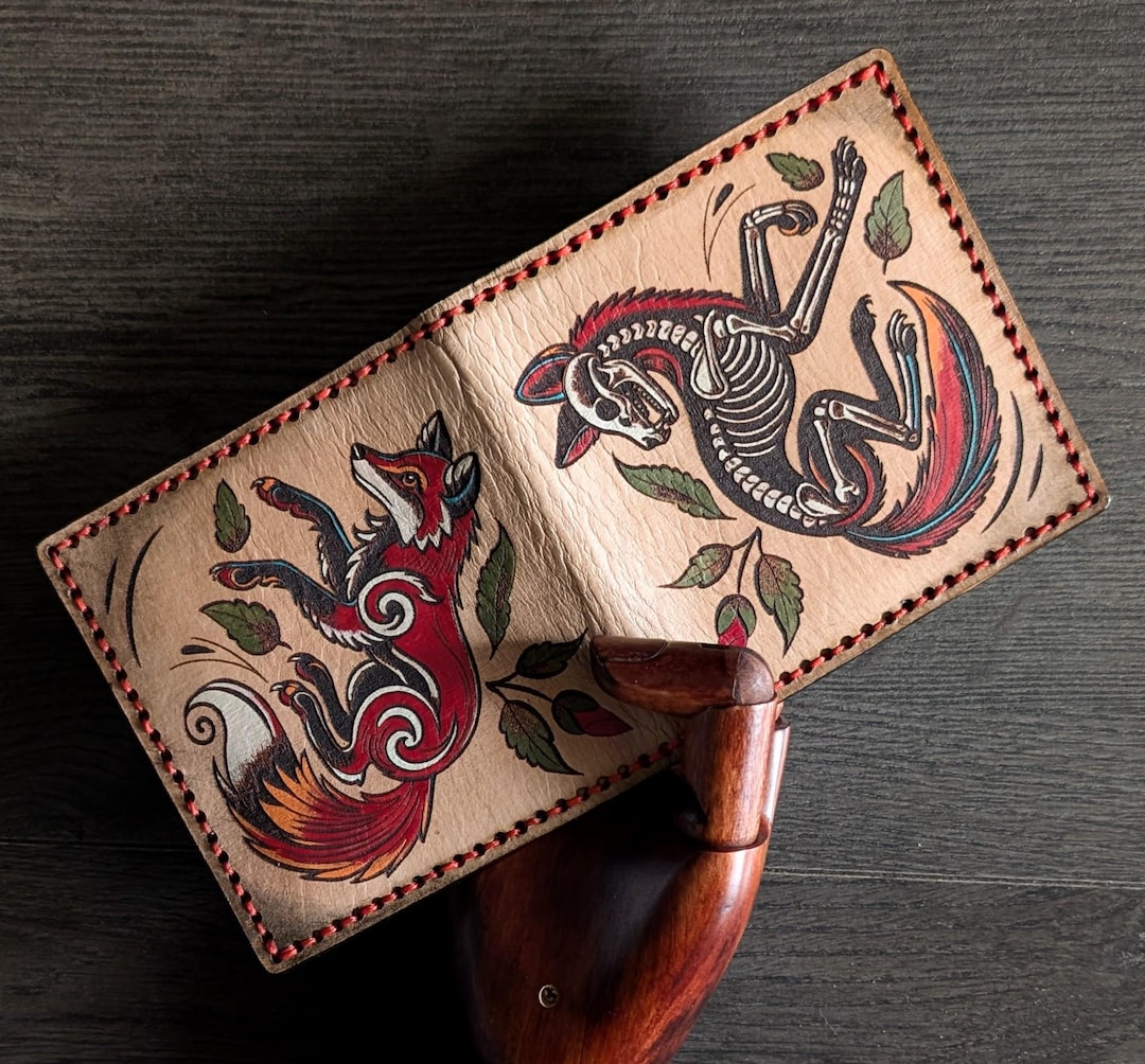 Vintage Style American Traditional Tattoo Style Fox Bifold Leather ...