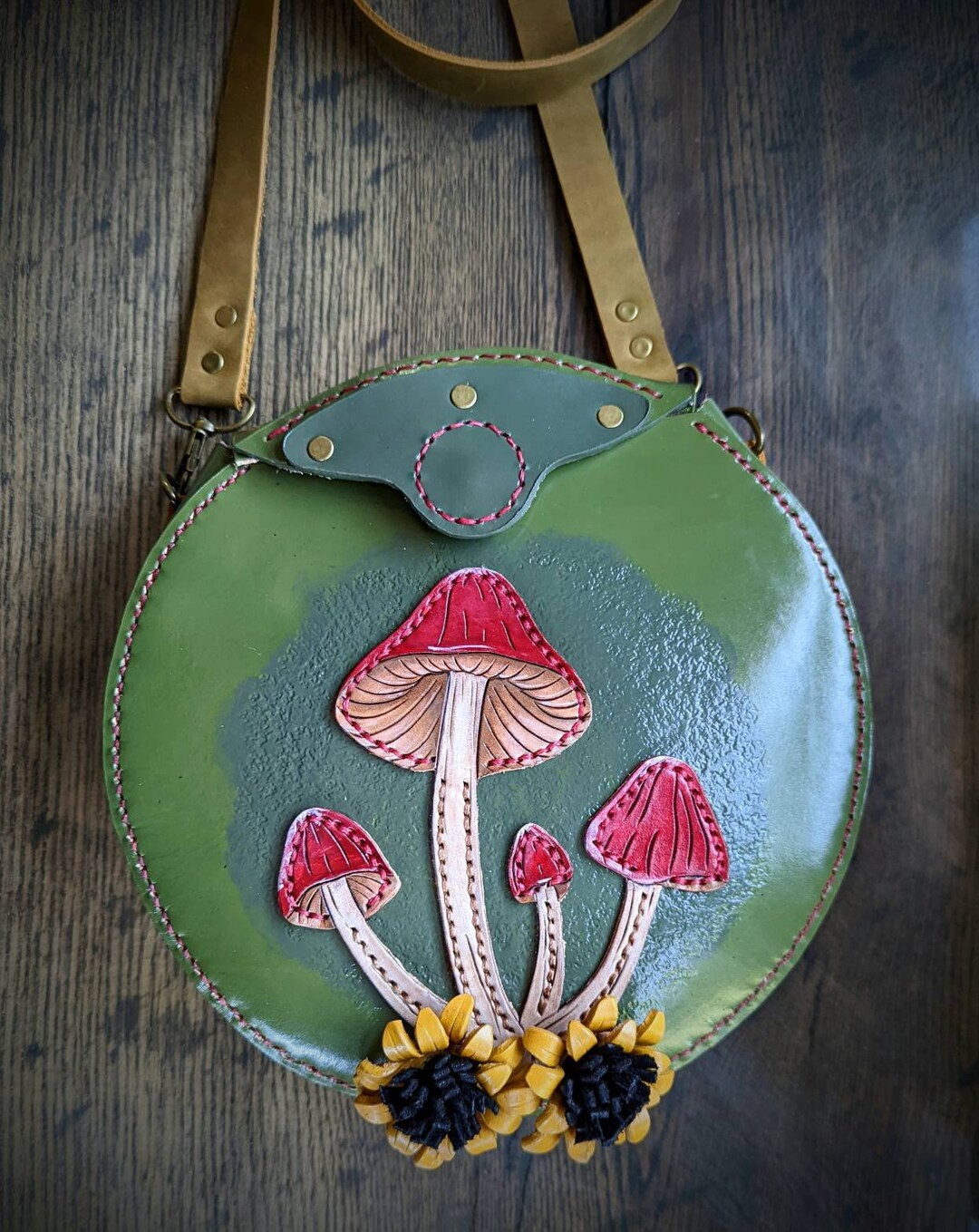 Cottagecore Leather Mushroom and Flower Circle Purse in Red - Etsy