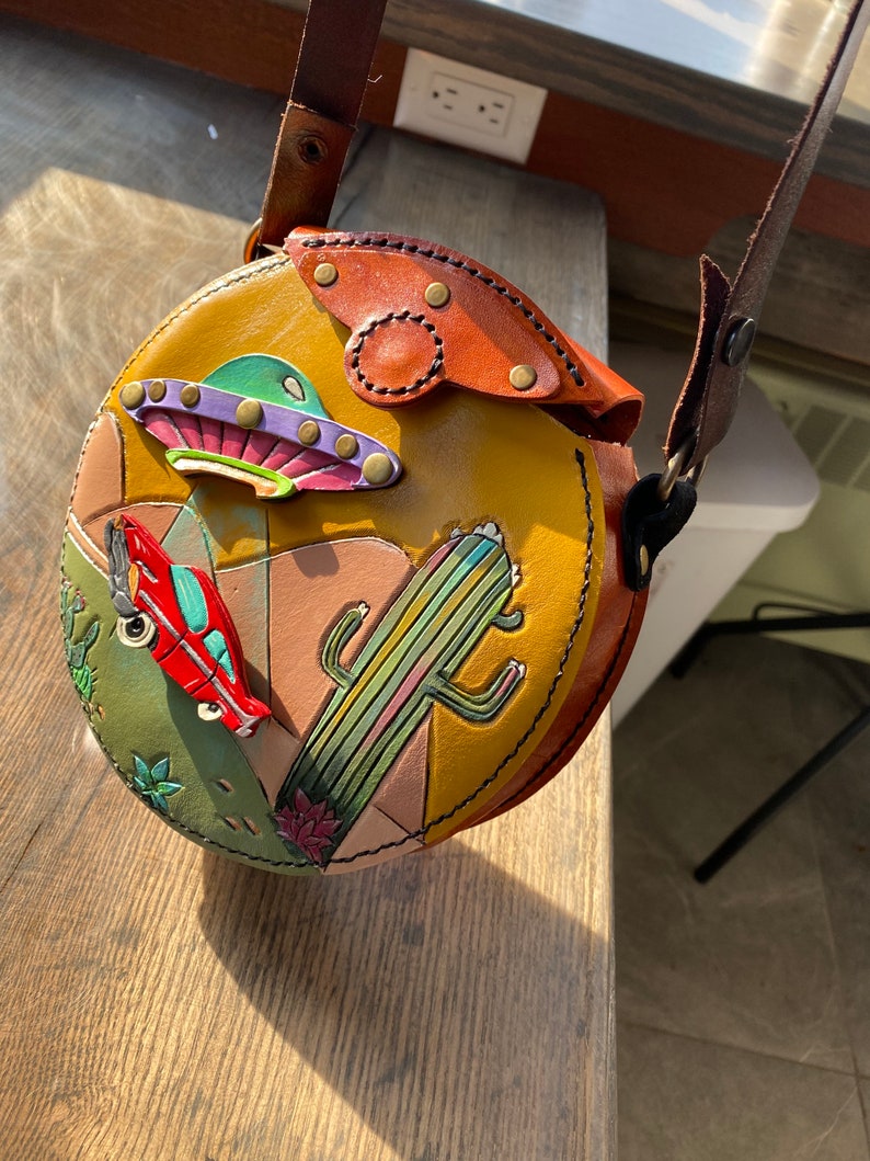 Leather Alien Abduction Desert Circle Purse With - Etsy
