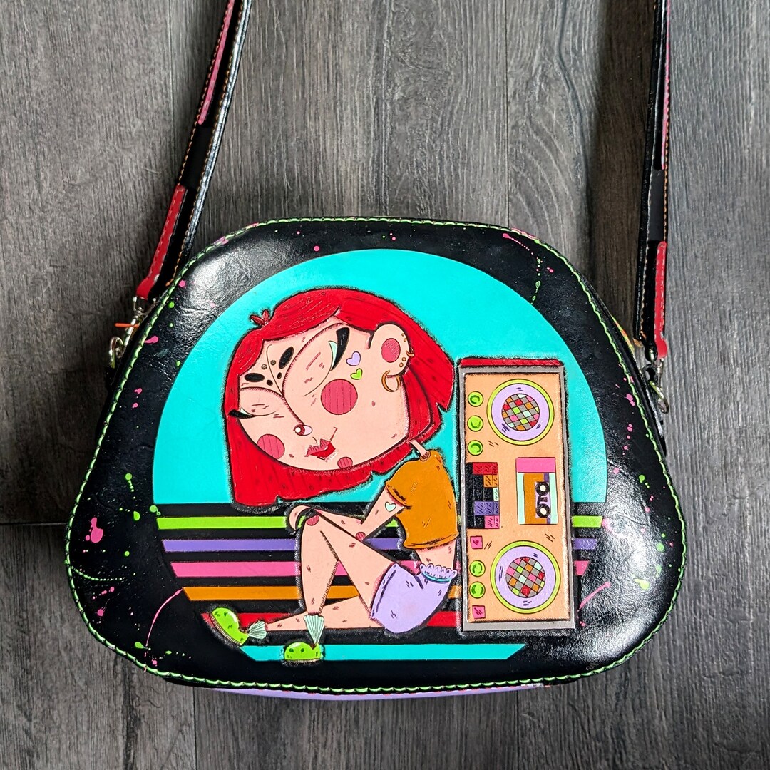 Retro Nostalgic Leather Shoulder Bag Bowler Bag Boombox Jam - Etsy