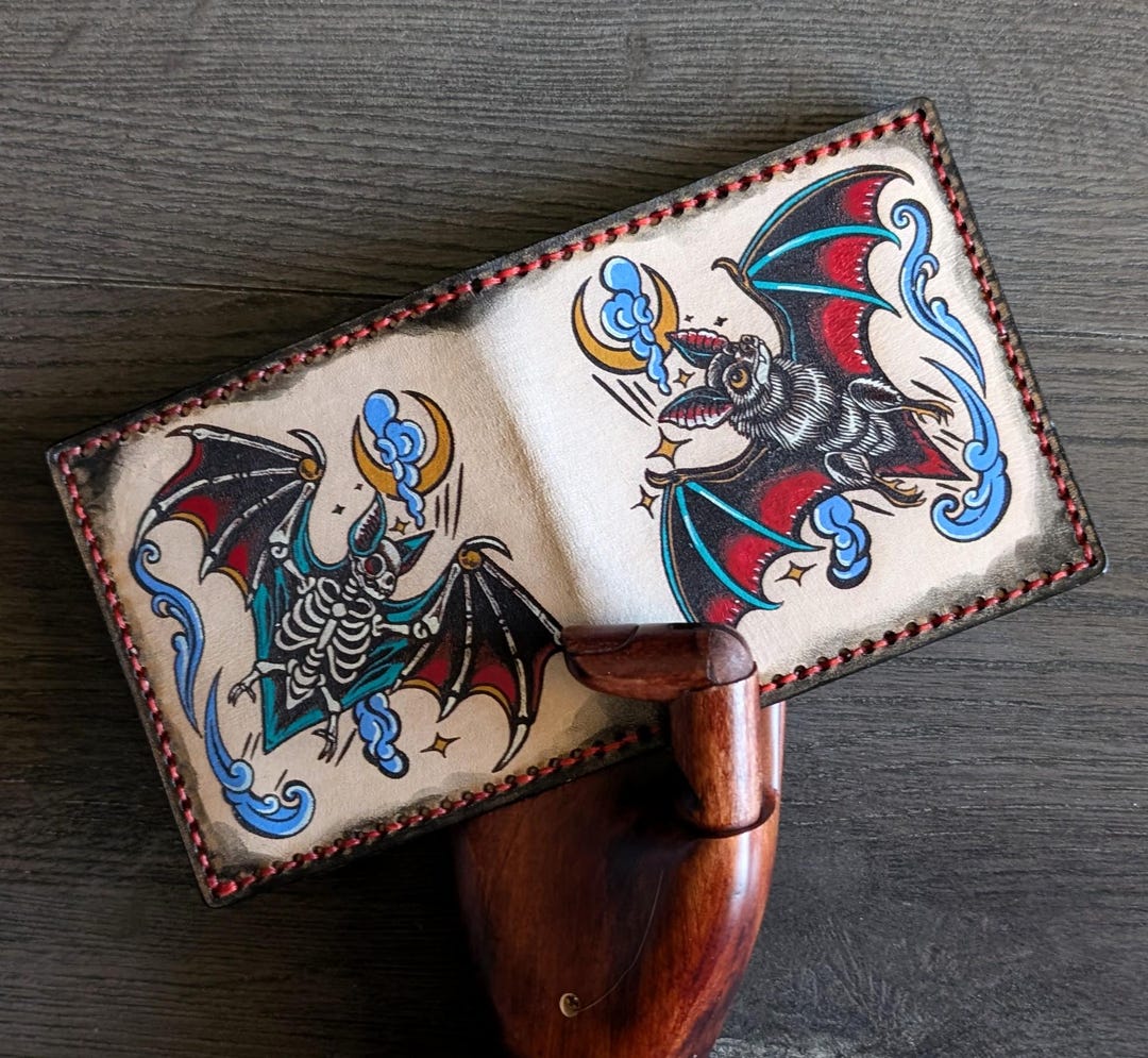 Vintage Style American Traditional Tattoo Style Bat Bifold Leather ...