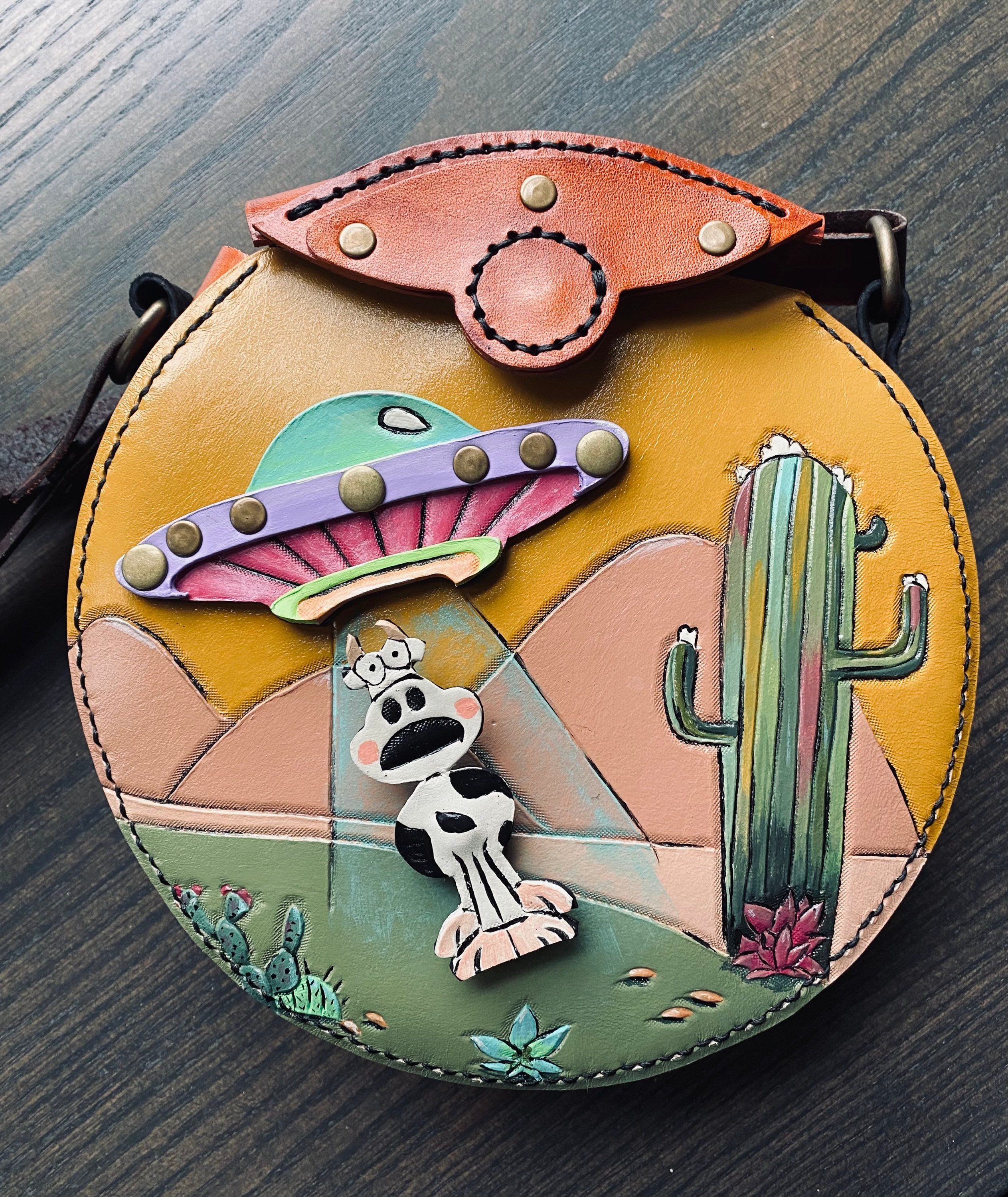 Leather Alien Abduction Desert Circle Purse With - Etsy