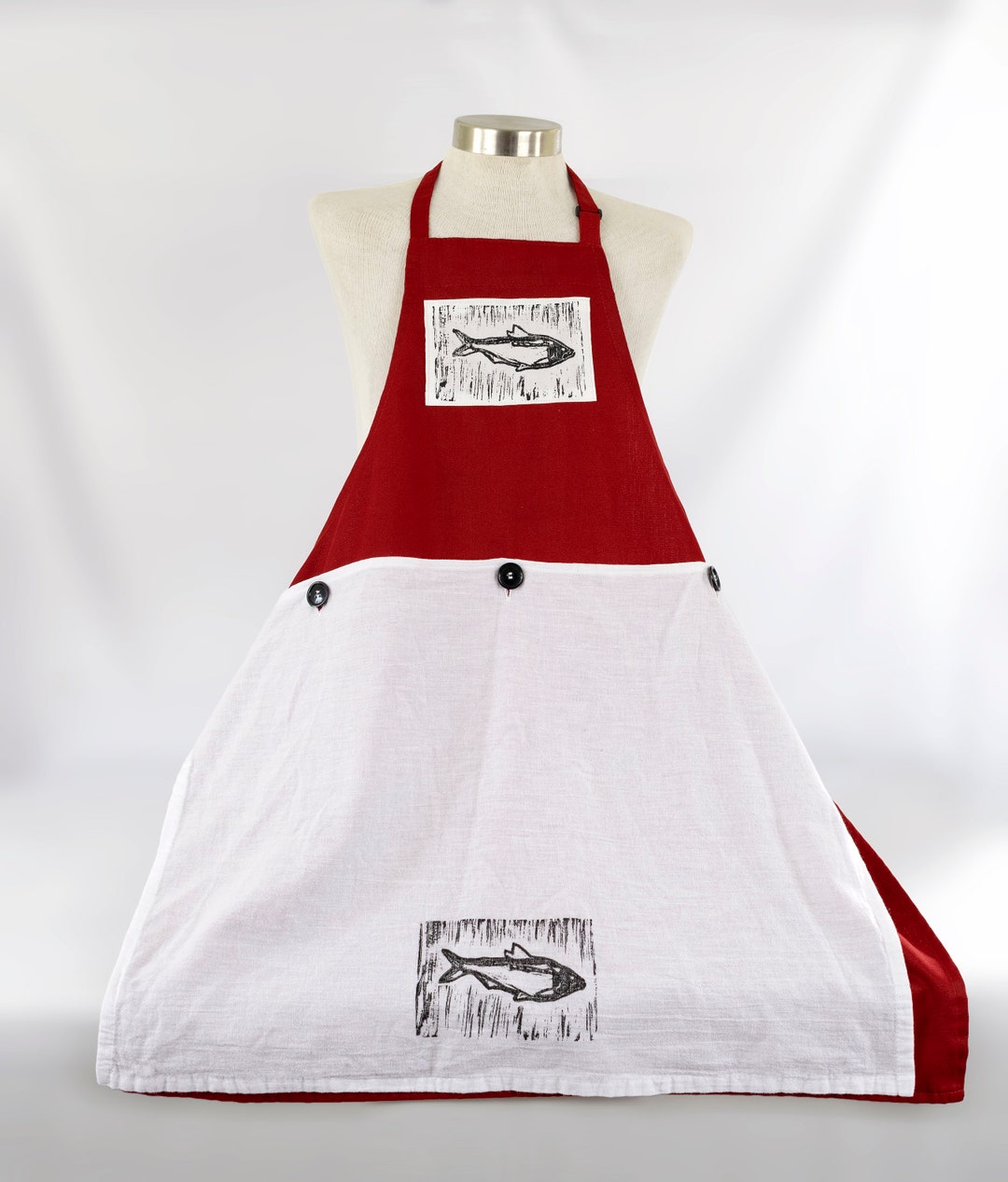 Fish Apron, Attached Towel Apron, Unisex Chefs Apron, Black Fish ...