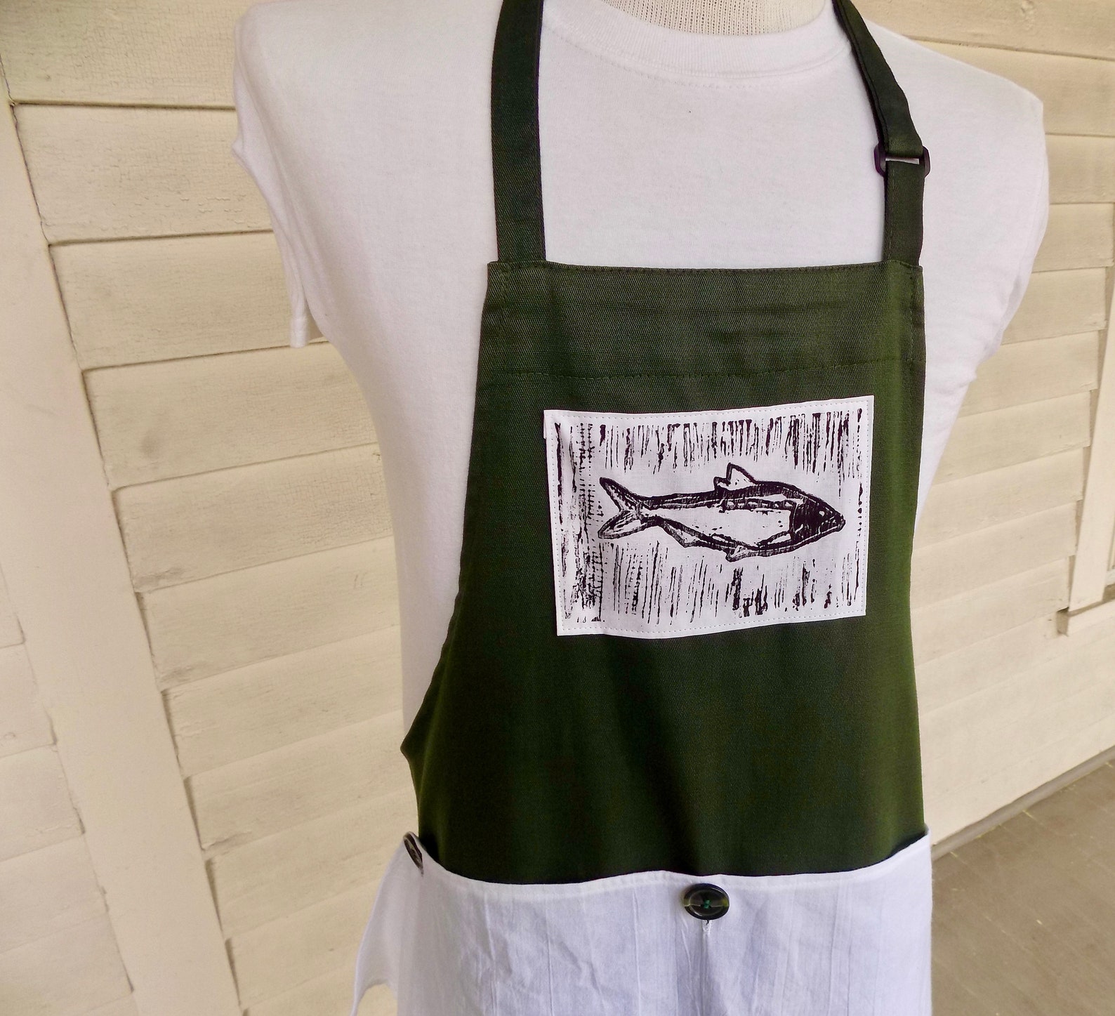 Fish Apron, Attached Towel Apron, Unisex Chefs Apron, Black Fish ...