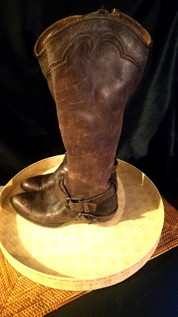 Vintage Heavy Cowhide Distressed Leather Riding Boots - Gem