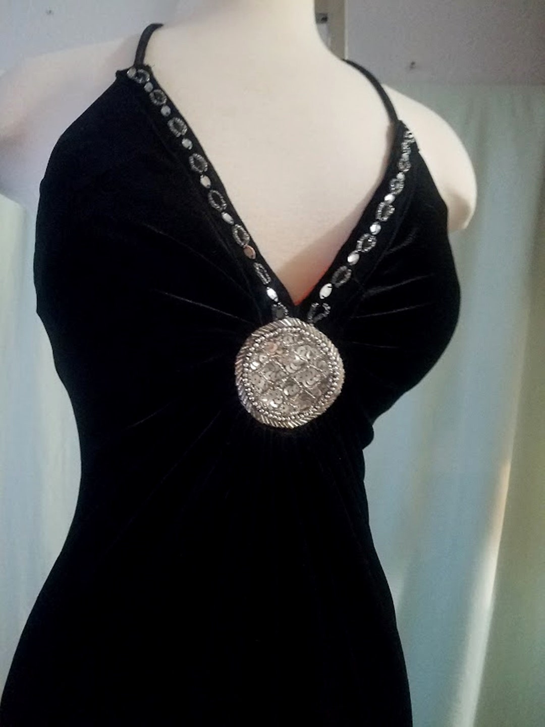 Black Velveteen Halter Dress Waterfall Hemline - Etsy