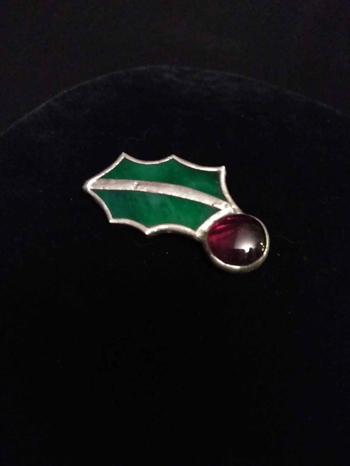 Vintage Stained Glass Holly Pin