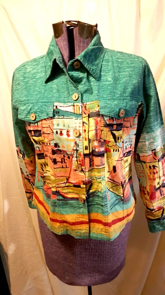Vintage Jane Ashley Abstract Harbor Scene Jacket - Gem