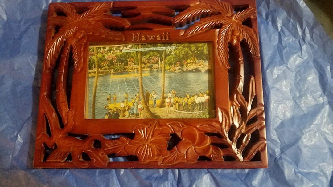 Vintage Hawaiian Carved Wooden Frame . - Etsy