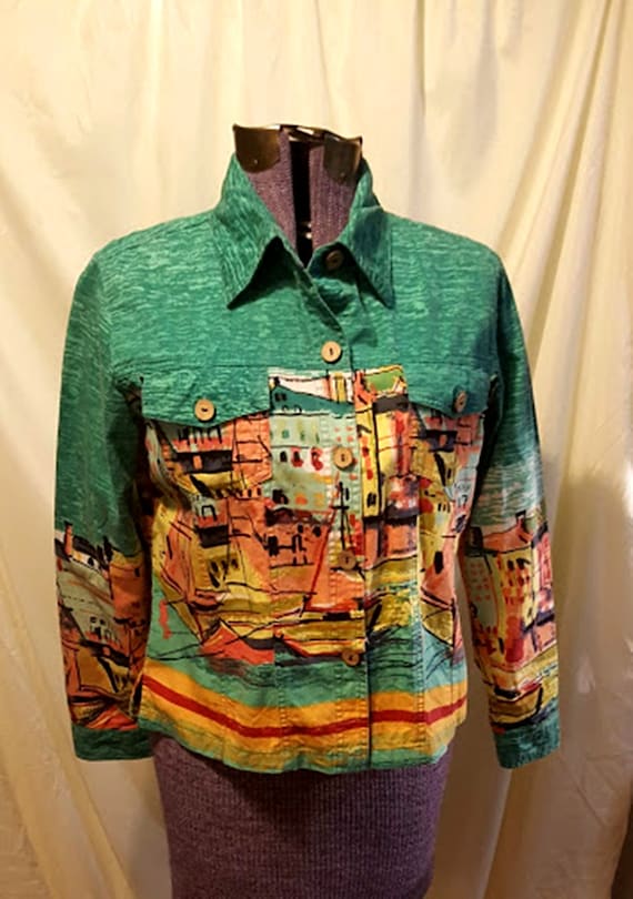 Vintage Jane Ashley Abstract Harbor Scene Jacket - Gem