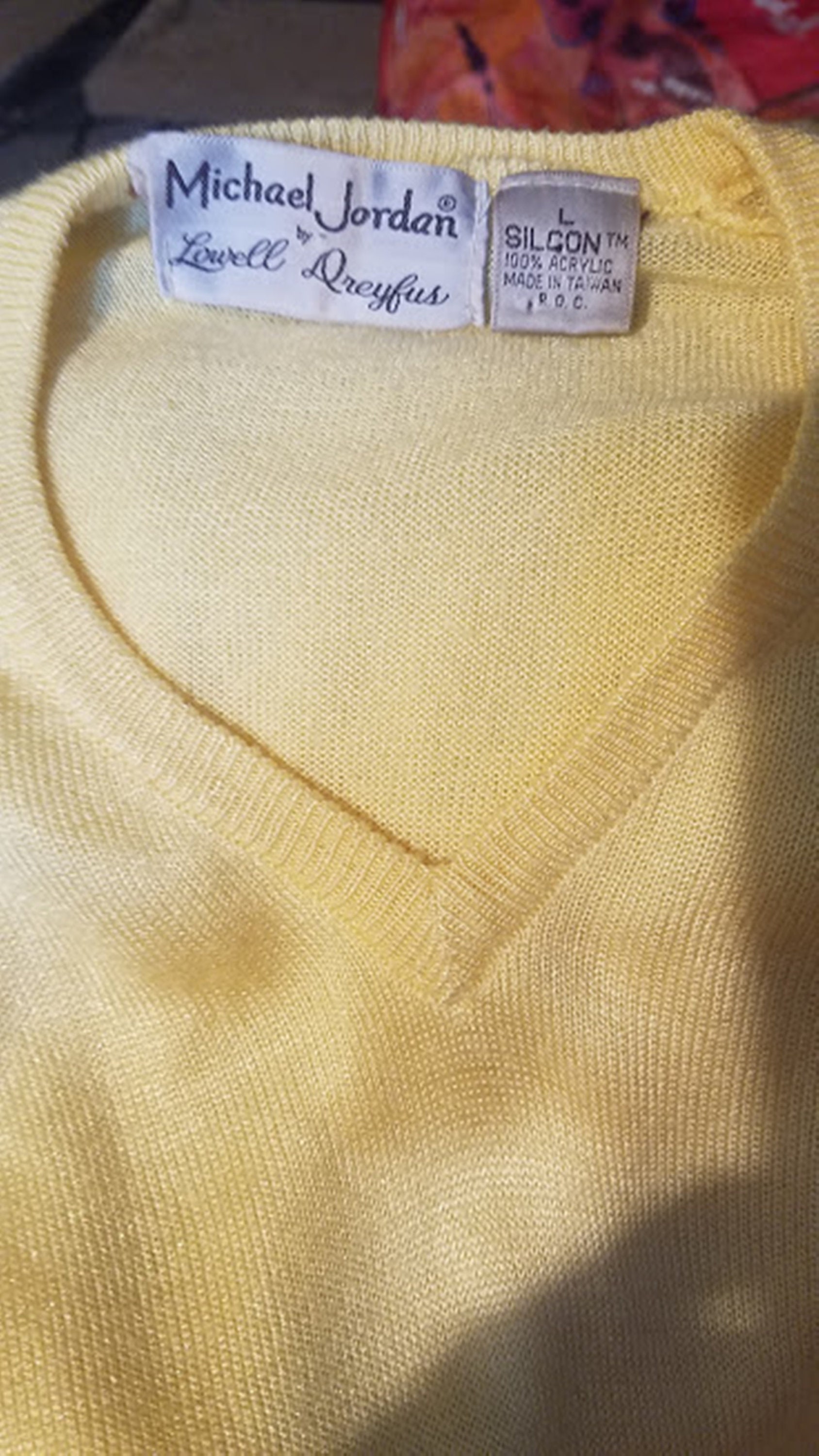 Vintage 80's Michael Jordan Sweater by Lowell Dreyfus in Yellow Silcon