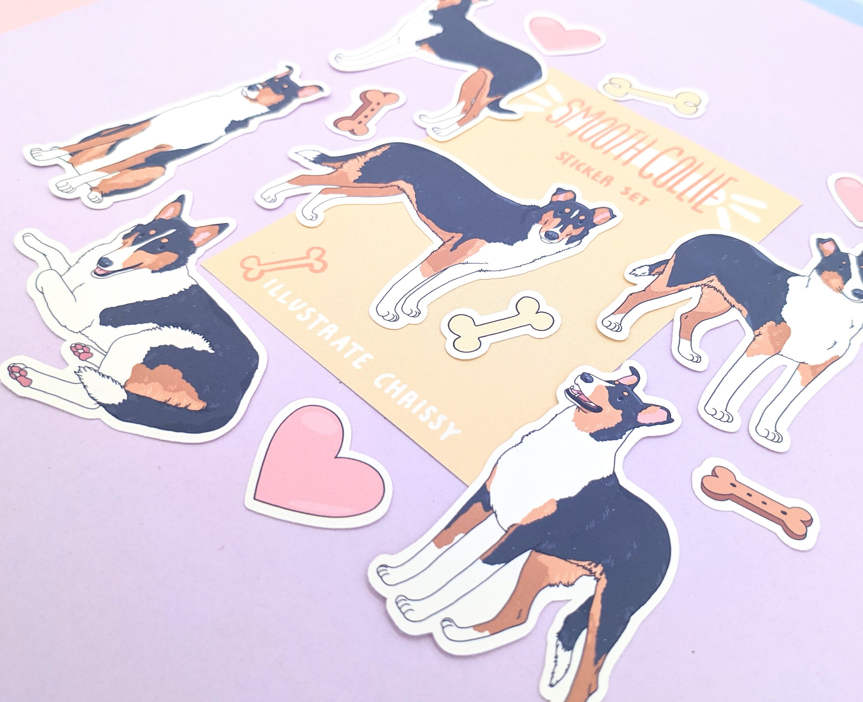 Tricolor Collie Sticker Set Smooth Collie Stickers Dog | Etsy