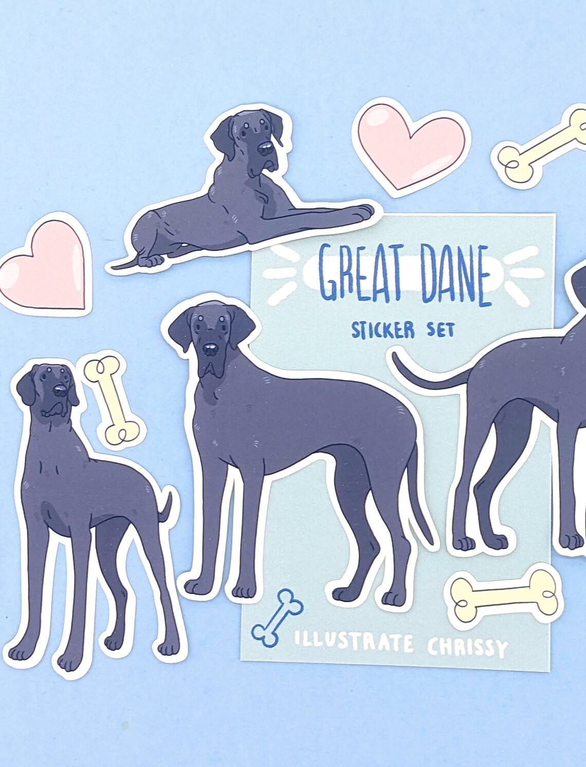 Black Great Dane Stickers - Cartoon Dog Sticker Set - Dog Lover Gift ...