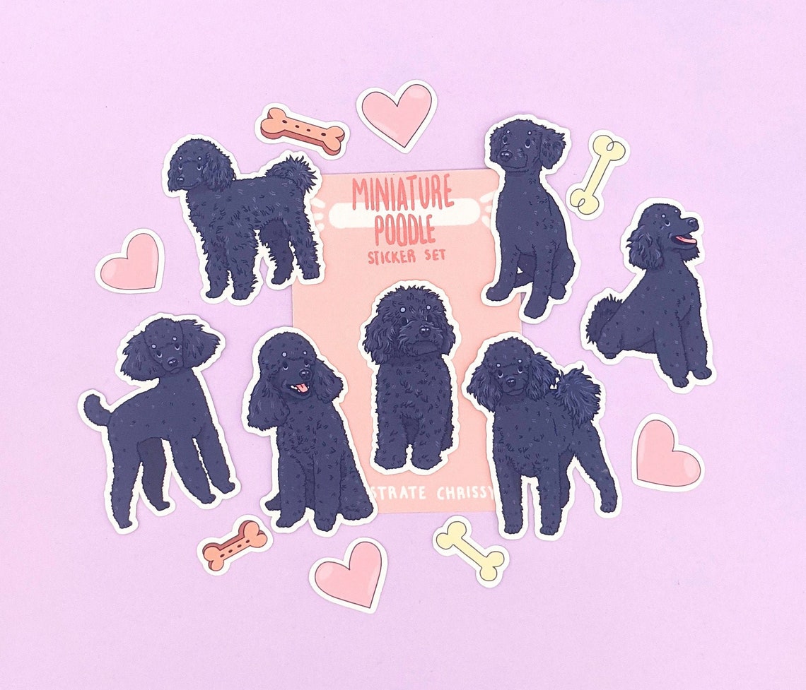 Miniature Black Poodle Stickers Cute Dog Sticker Set Black | Etsy