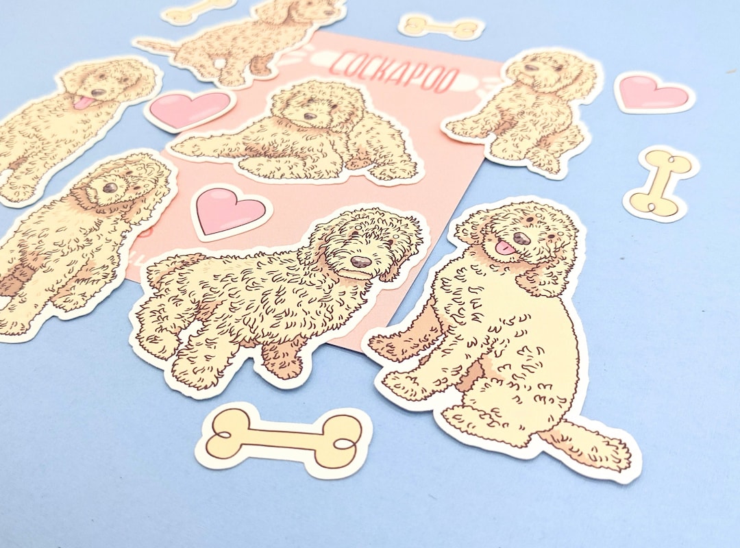 Cream Cockapoo Stickers - Cute Dog Stickers - Cocker Spaniel - Poodle ...