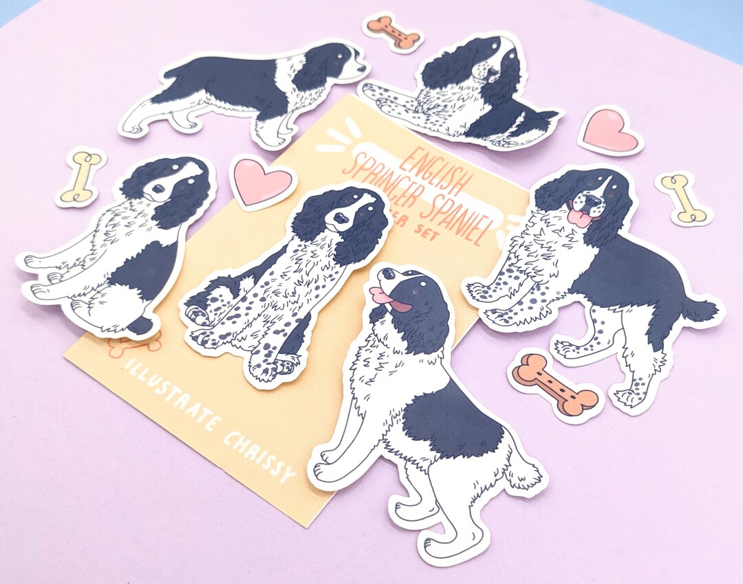 Cute Black and White English Springer Spaniel Sticker Set - Etsy