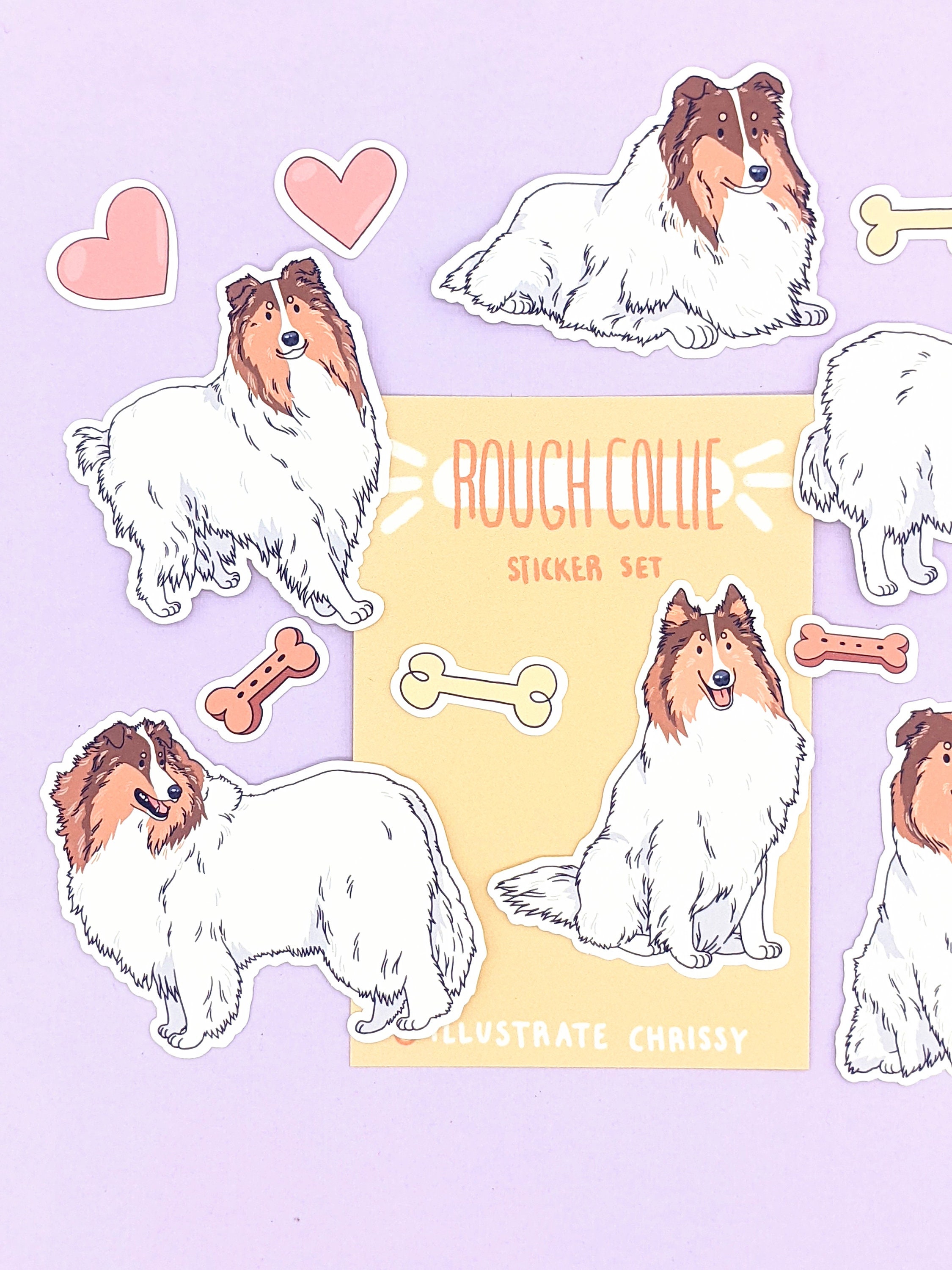 Sable and White Rough Collie Sticker Set - Rough Collie Stickers - Dog ...