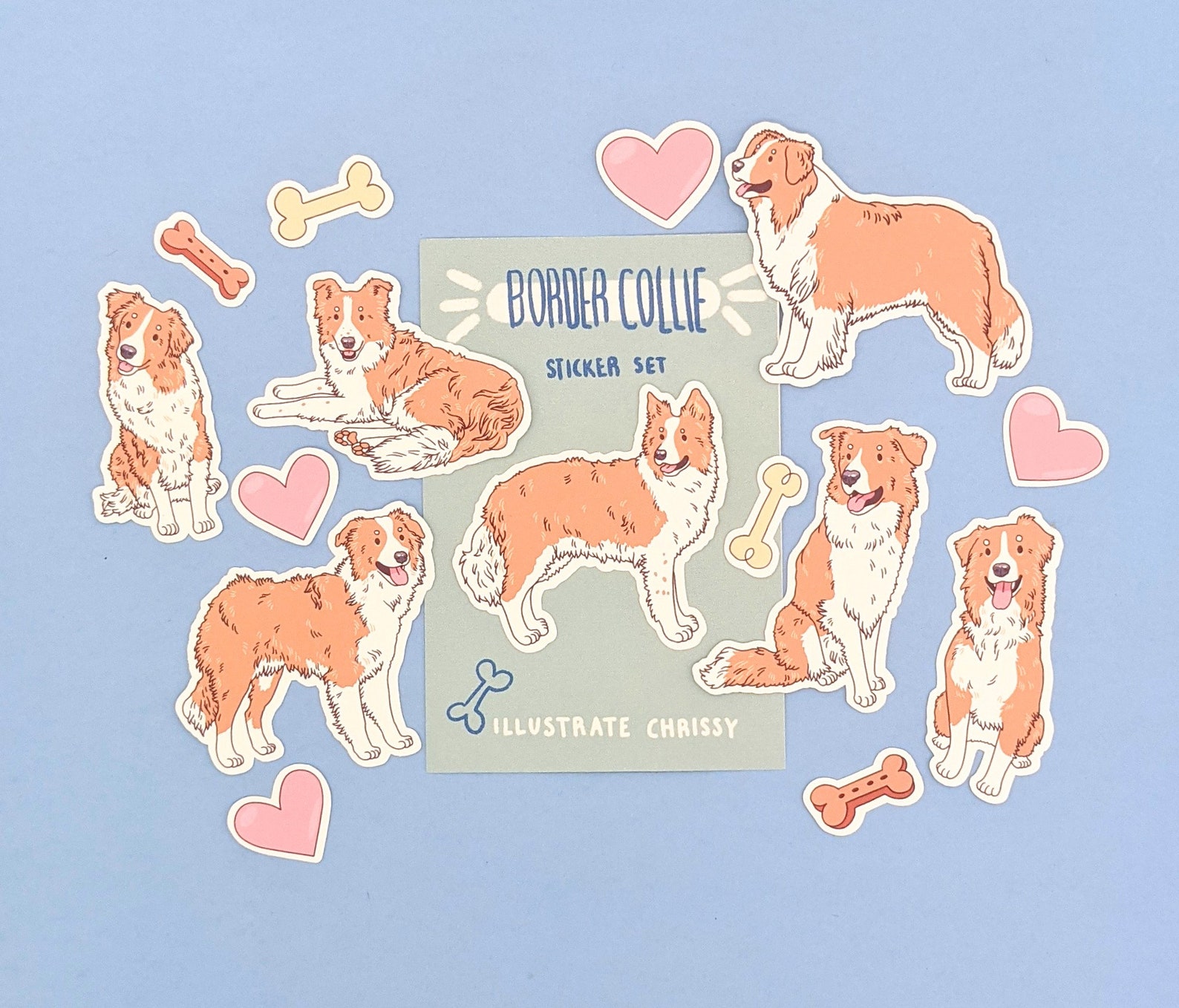 Gold Border Collie Sticker Set Cute Dog Sticker Pack | Etsy