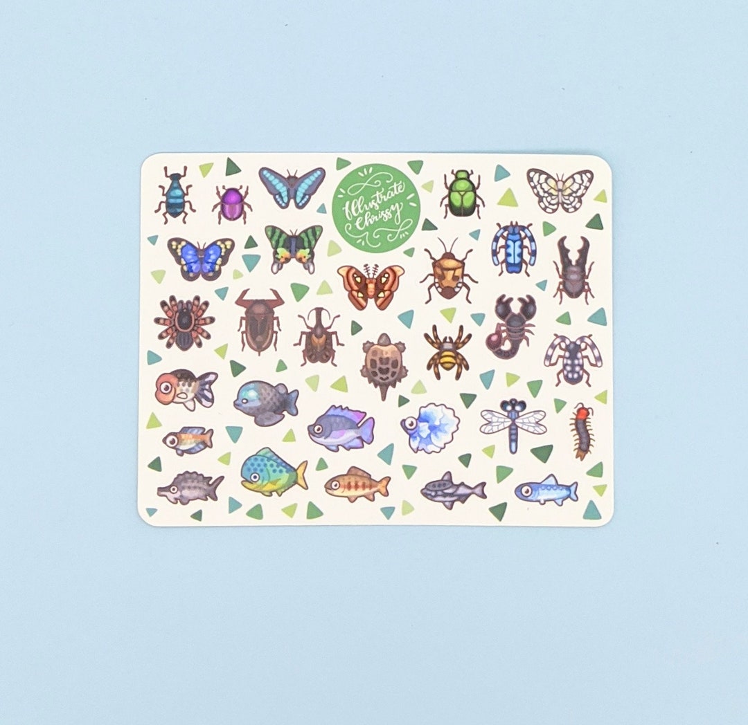 Animal Crossing New Horizon Fish + Bug Half Sheet Stickers - Animal ...