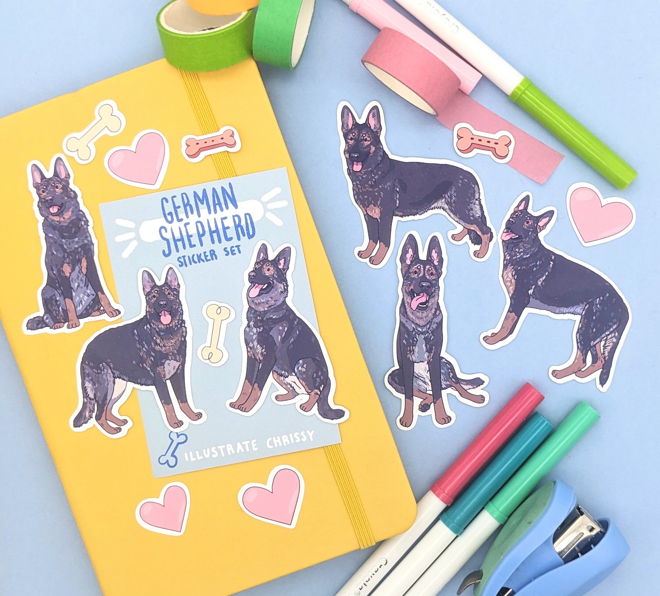 Dark Sable German Shepherd Sticker Set - Dog Stickers - Black and Tan ...