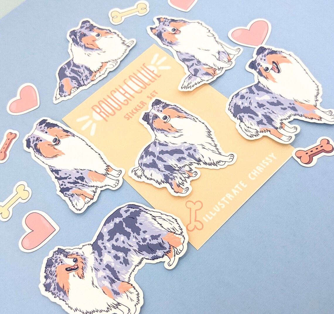 Blue Merle Rough Collie Sticker Set Rough Collie Stickers | Etsy
