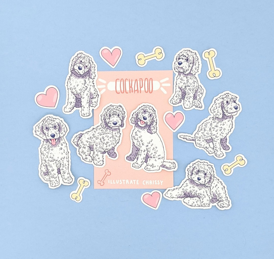 White Cockapoo Stickers - Cute Waterproof Dog Stickers - Etsy