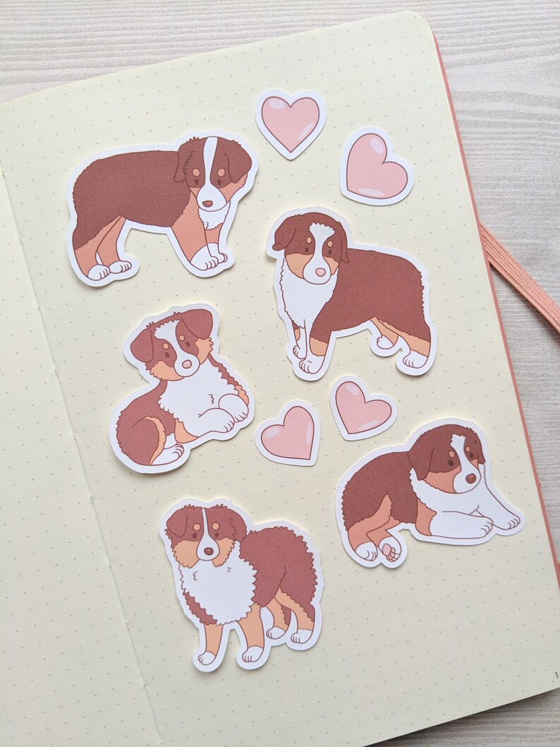 Cute Puppy Stickers Australian Shepherd Puppy Red Tri | Etsy