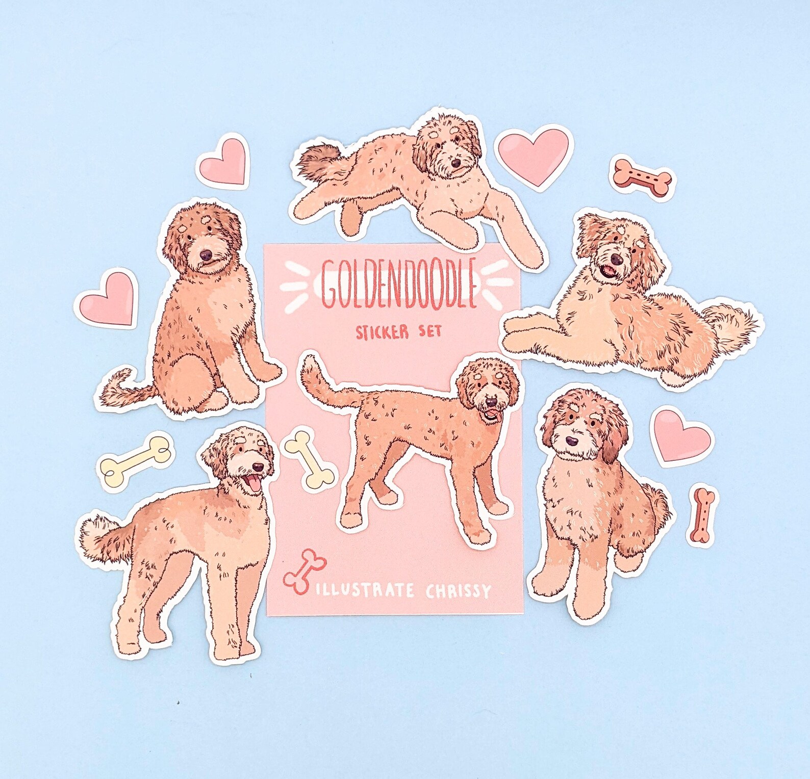 Apricot Goldendoodle Stickers - Dog Sticker Set - Golden Retriever X ...