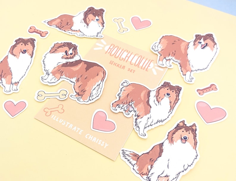 Sable Rough Collie Sticker Set Rough Collie Stickers Dog | Etsy