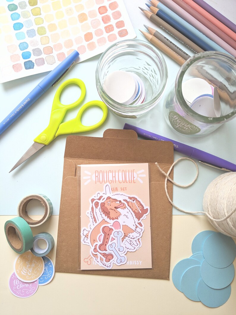 Cute Collie Sticker Set Rough Collie Stickers Cartoon Dog - Etsy