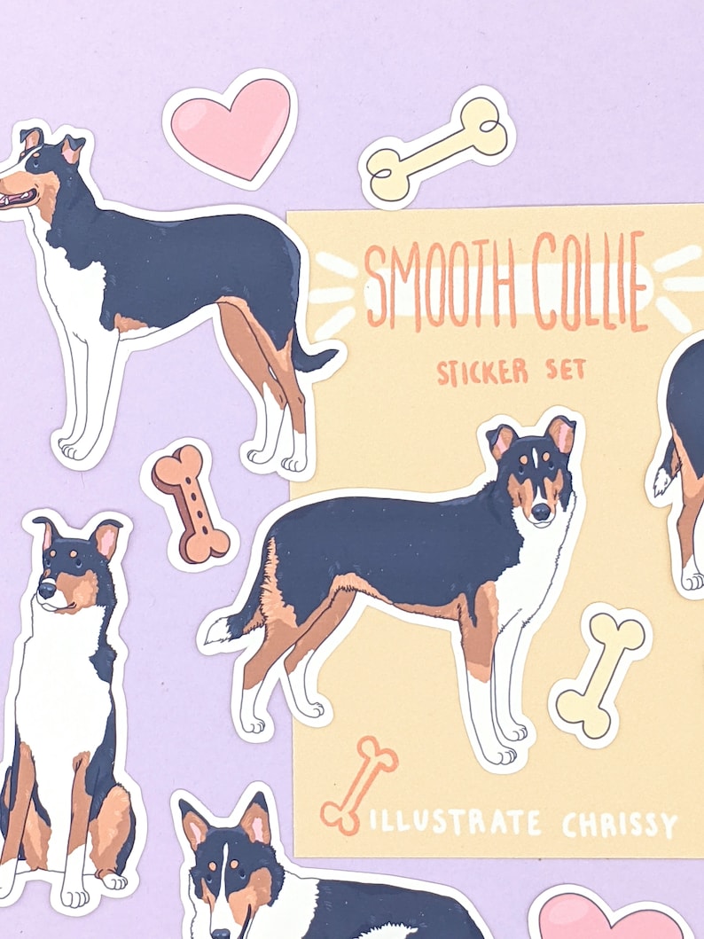 Tricolor Collie Sticker Set Smooth Collie Stickers Dog - Etsy