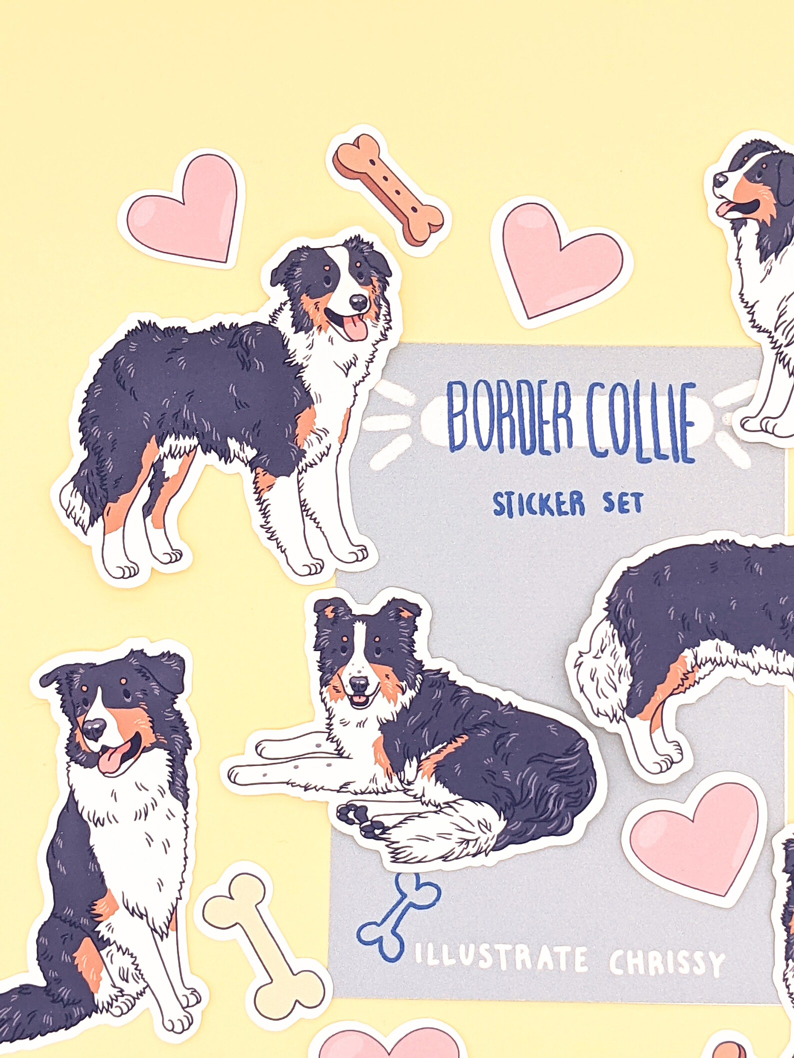 Tricolor Border Collie Sticker Set Black and White Tan | Etsy
