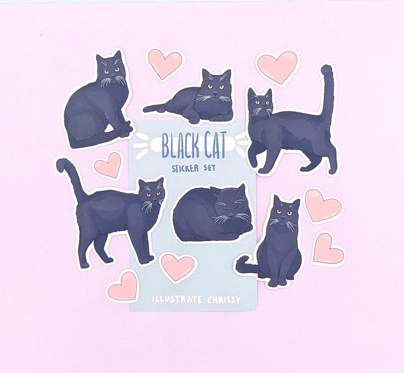 Short Hair Black Cat Stickers Cat Sticker Set - Etsy