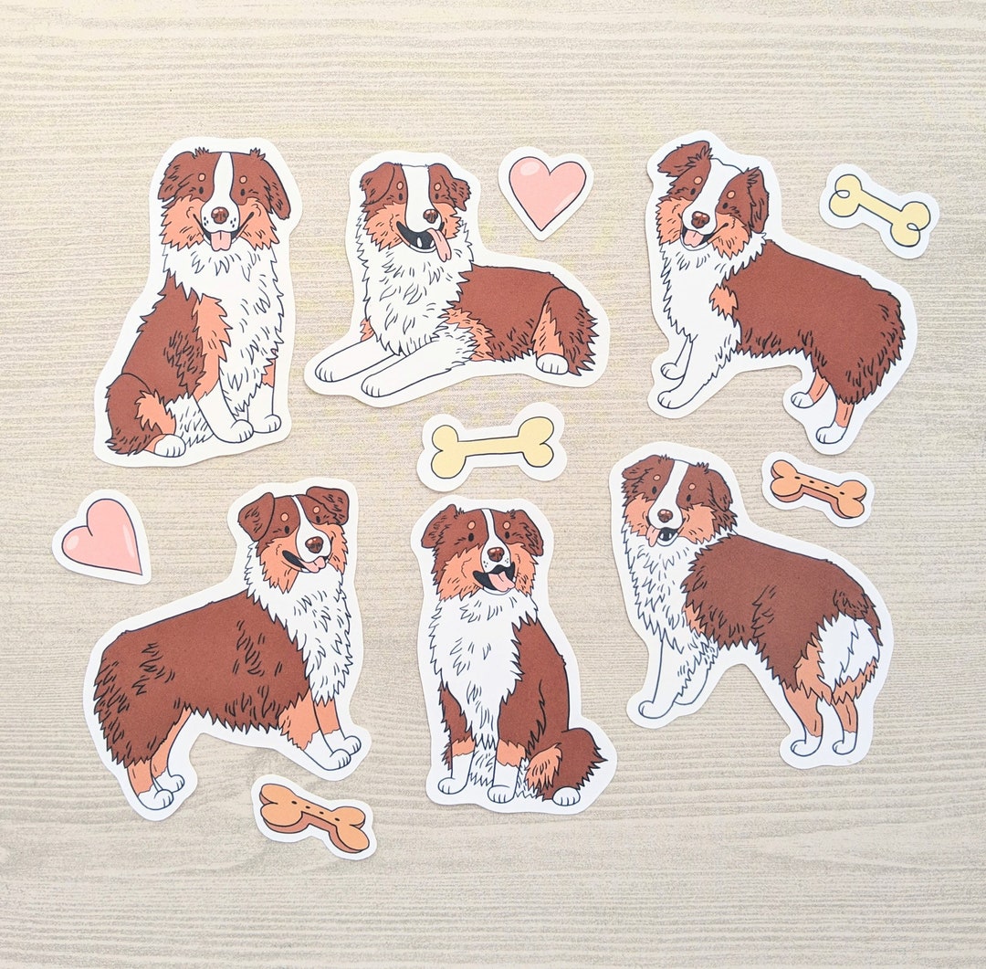 Cute Dog Stickers - Red Tri Australian Shepherd Sticker Set - Aussie ...