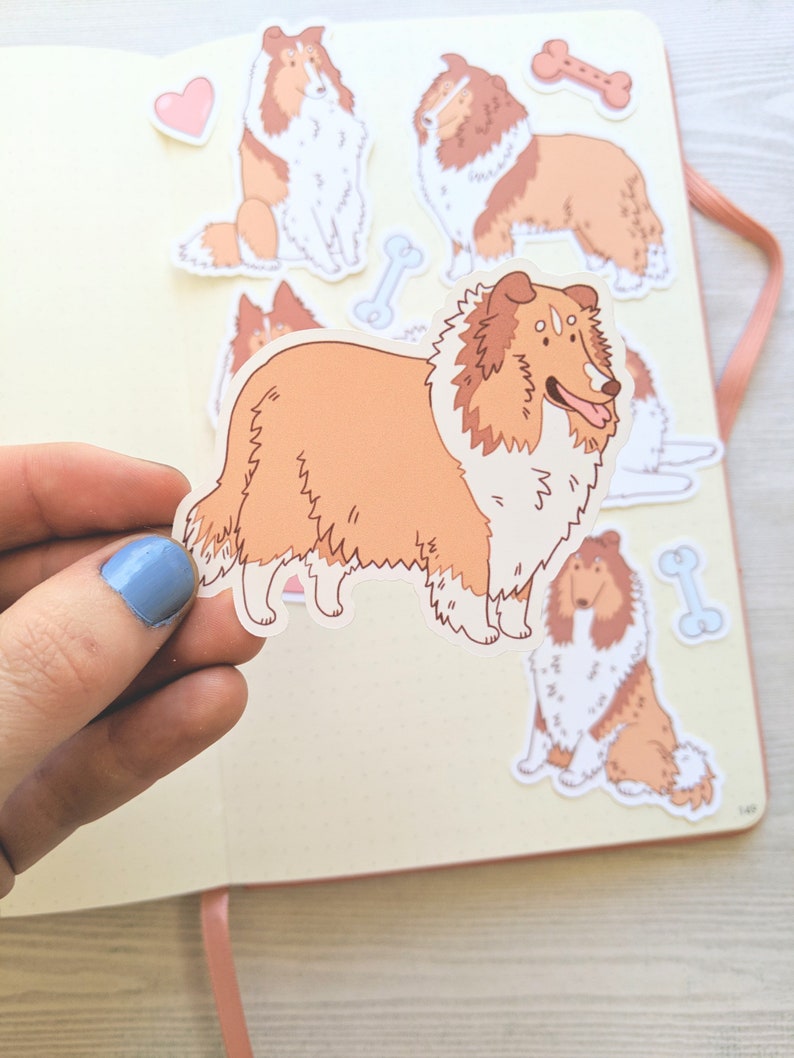 Cute Collie Sticker Set Rough Collie Stickers Cartoon Dog - Etsy