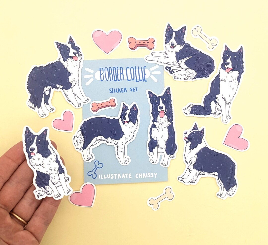 Pointed Ear Black and White Border Collie Sticker Set - Cute Dog ...