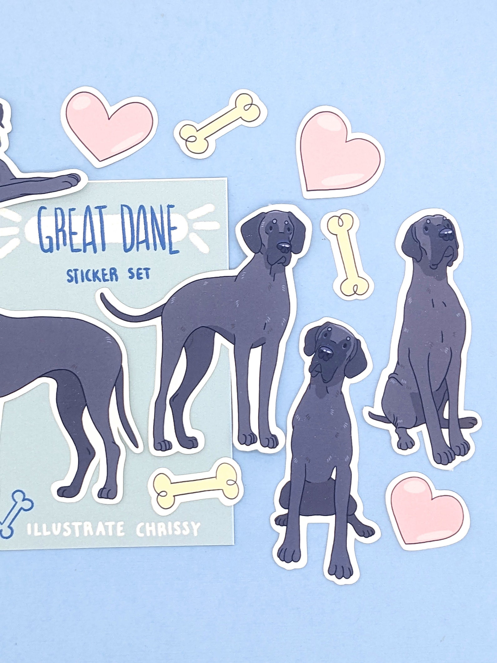 Black Great Dane Stickers - Cartoon Dog Sticker Set - Dog Lover Gift ...