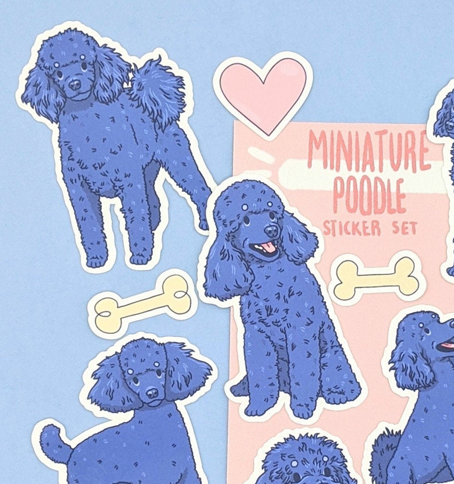 Miniature Blue Poodle Stickers - Cute Dog Sticker Set - Blue Mini ...