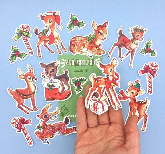 Vintage Reindeer Sticker Set Retro Christmas Stickers - Etsy
