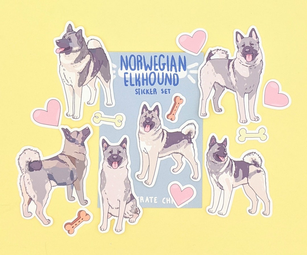 Norwegian Elkhound Stickers - Cute Dog Sticker - Dog Sticker Set - Etsy