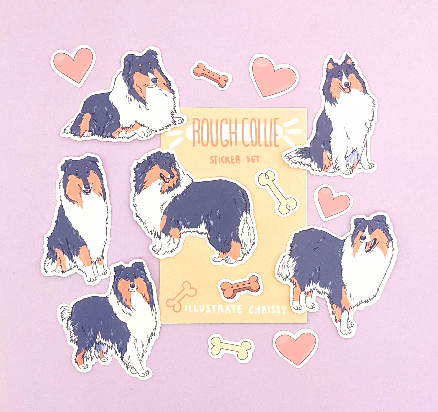 Tricolor Rough Collie Sticker Set - Rough Collie Stickers - Dog ...