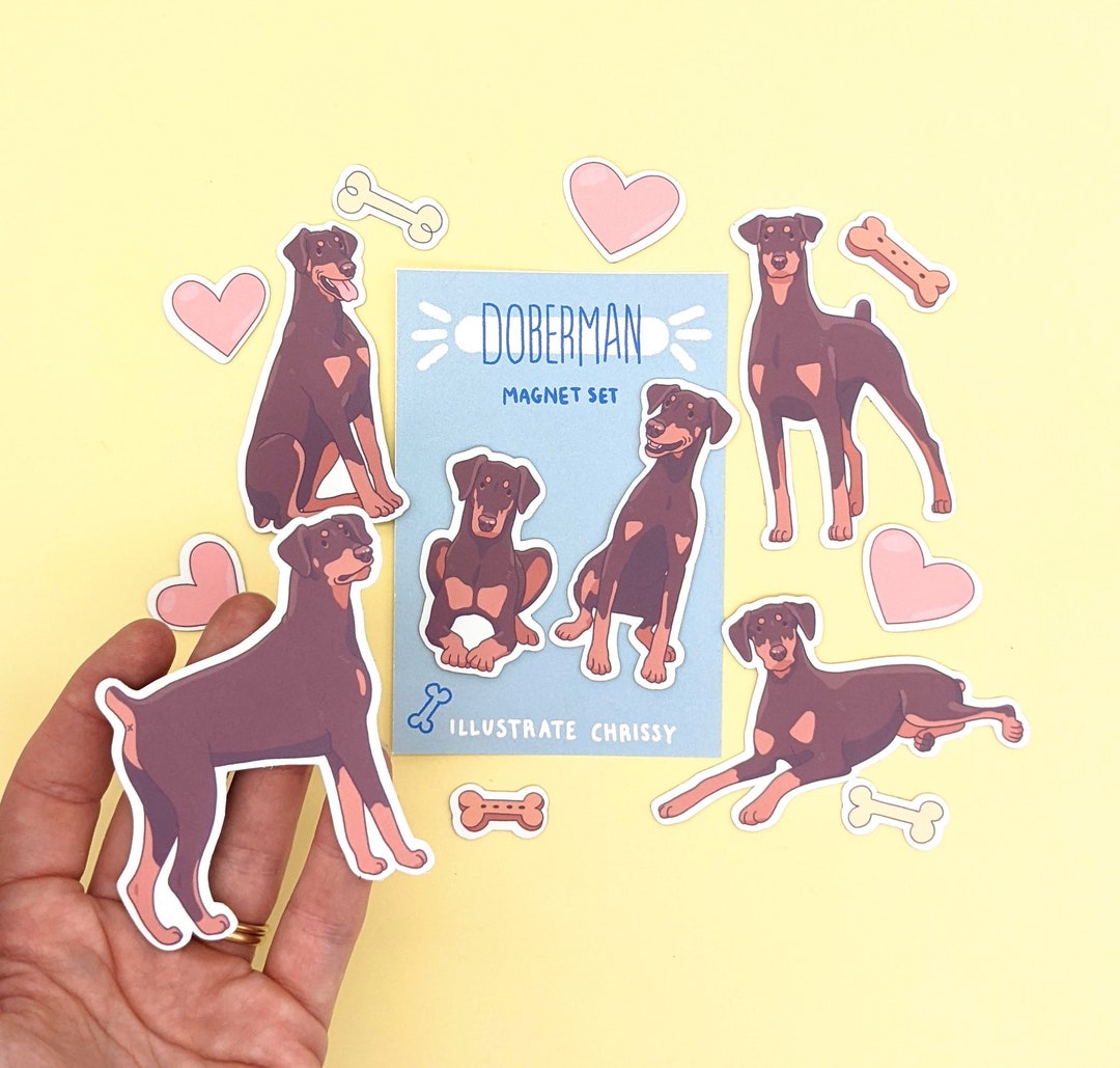 Doberman Magnets - Natural Ear Docked Tail - Red and Tan - Refrigerator ...