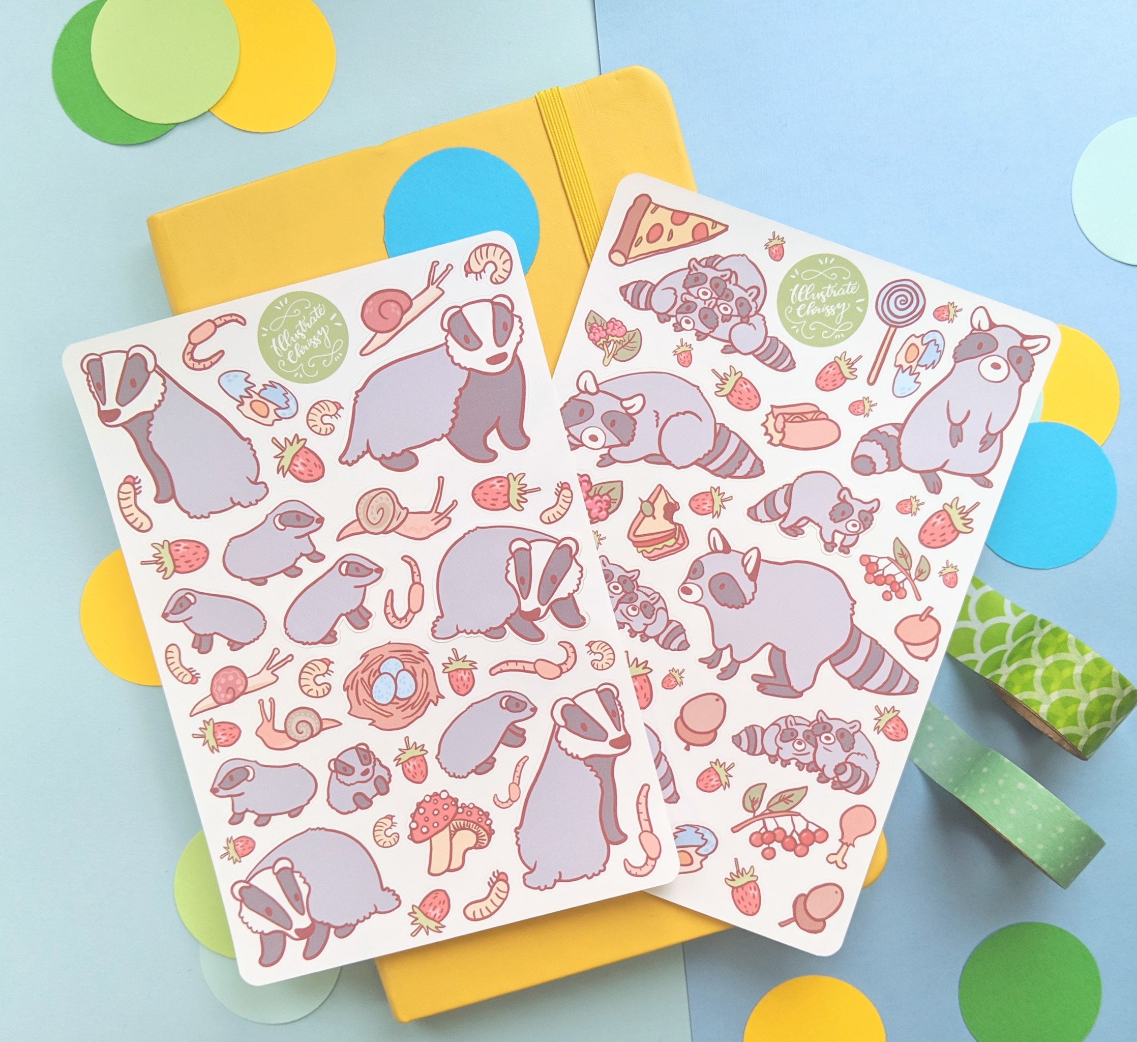 Raccoon and Badger Sticker Sheets Cute Animal Sticker Sheet | Etsy