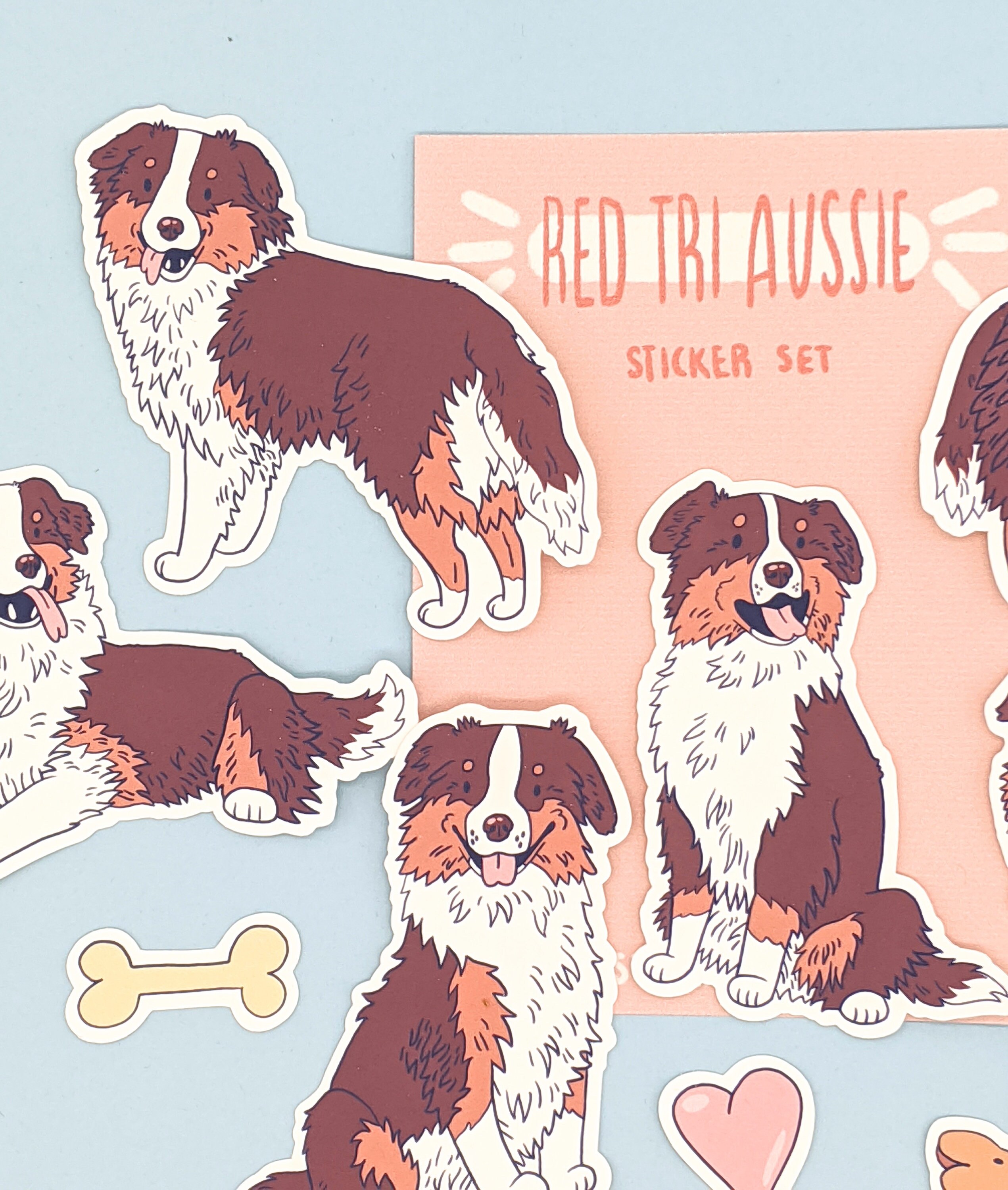 Cute Dog Stickers - Red Tri Australian Shepherd With Tail Sticker Set ...