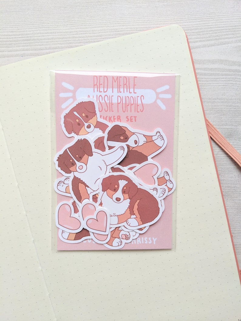 Cute Puppy Stickers Australian Shepherd Puppy Red Tri | Etsy