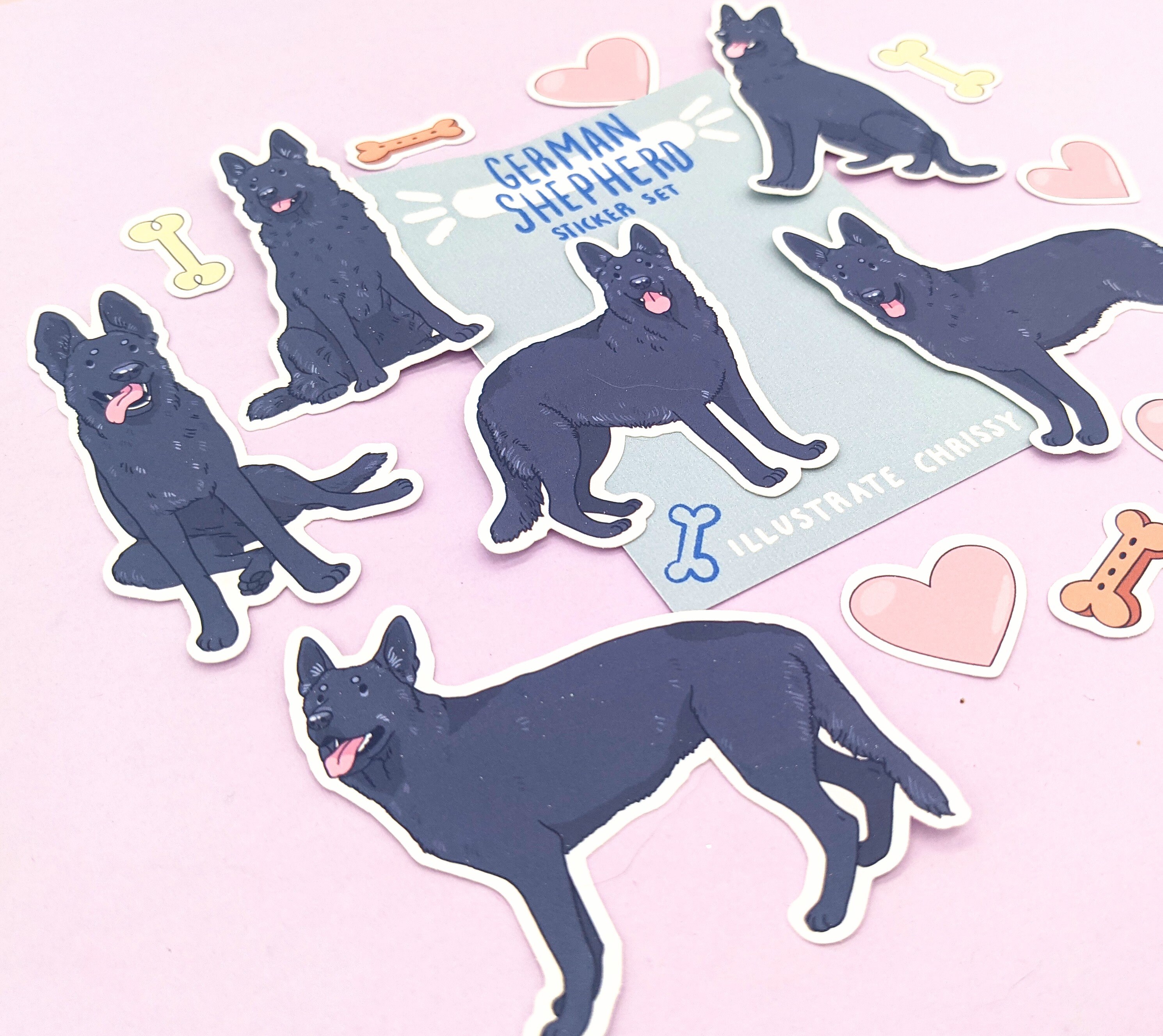 Black German Shepherd Dog Sticker Set Dog Stickers GSD | Etsy