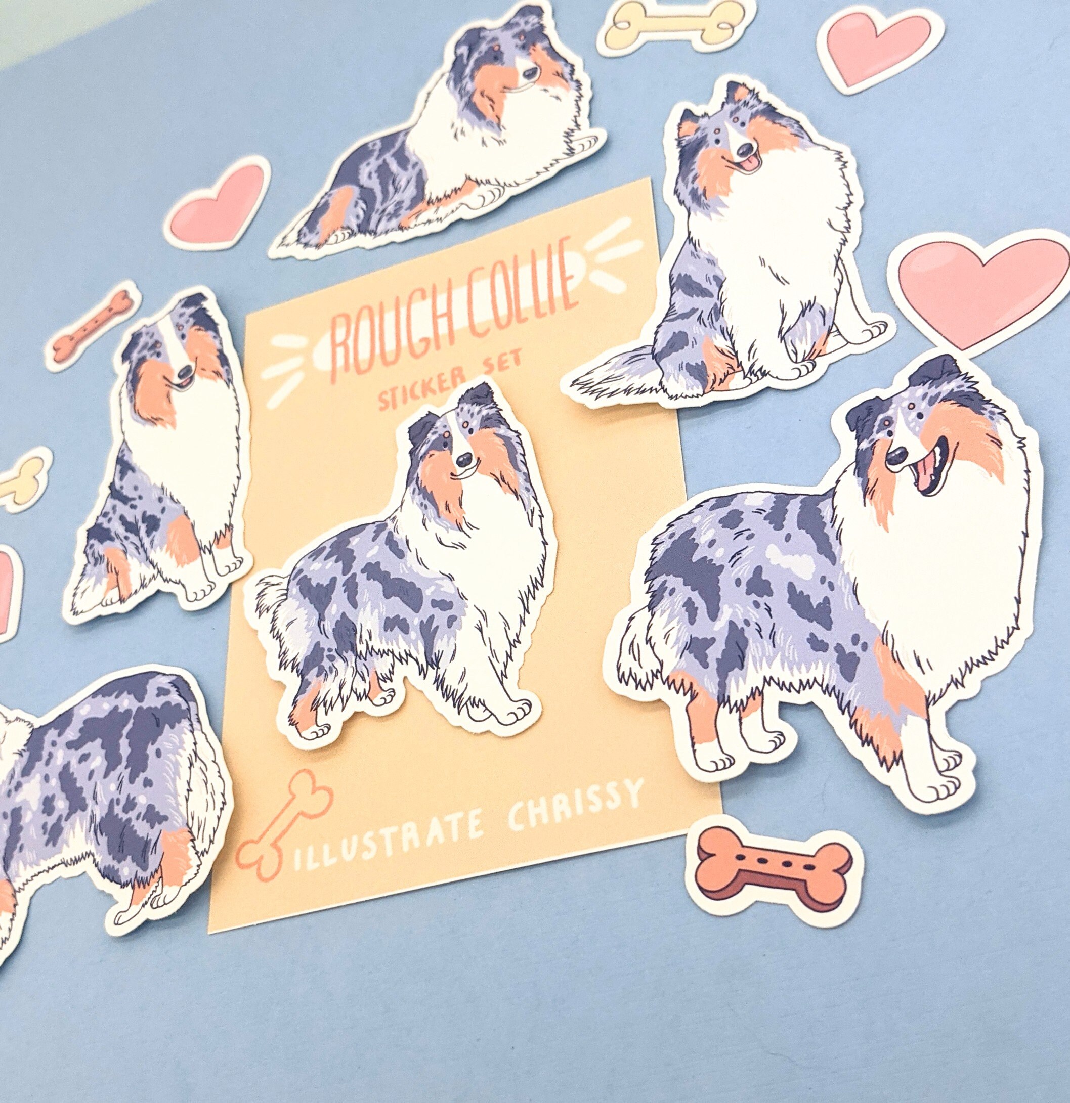 Blue Merle Rough Collie Sticker Set Rough Collie Stickers | Etsy