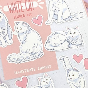 Long Hair White Cat Stickers - Waterproof Cat Sticker Set - Etsy