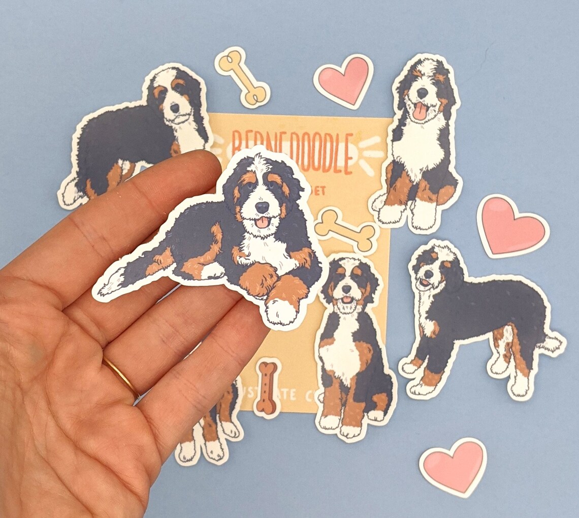 Bernedoodle Dog Sticker Set Bernese Mountain x Poodle Cute | Etsy