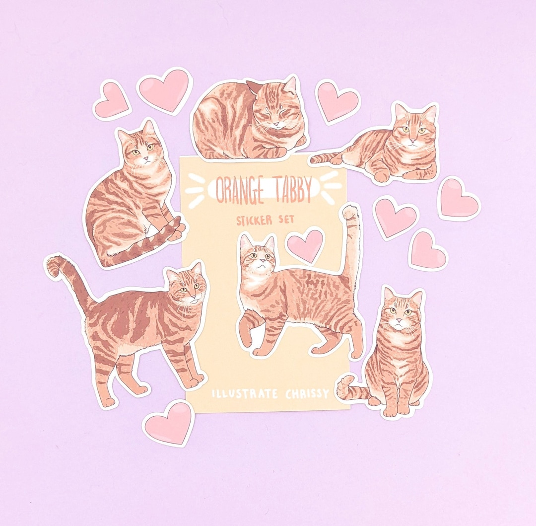 Short Hair Orange Tabby Cat Stickers - Cat Sticker Set - Etsy